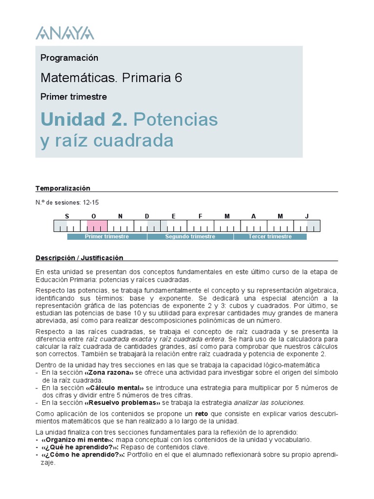 Mat6p and U02 | PDF | Raíz cuadrada | Plan de estudios