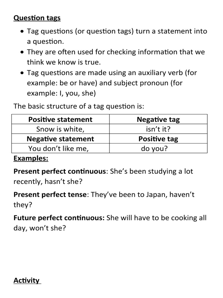 Question Tags | PDF