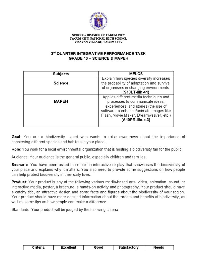 3rd QUARTER INTEGRATIVE PERFORMANCE TASK | PDF | Biodiversity | Vocabulary