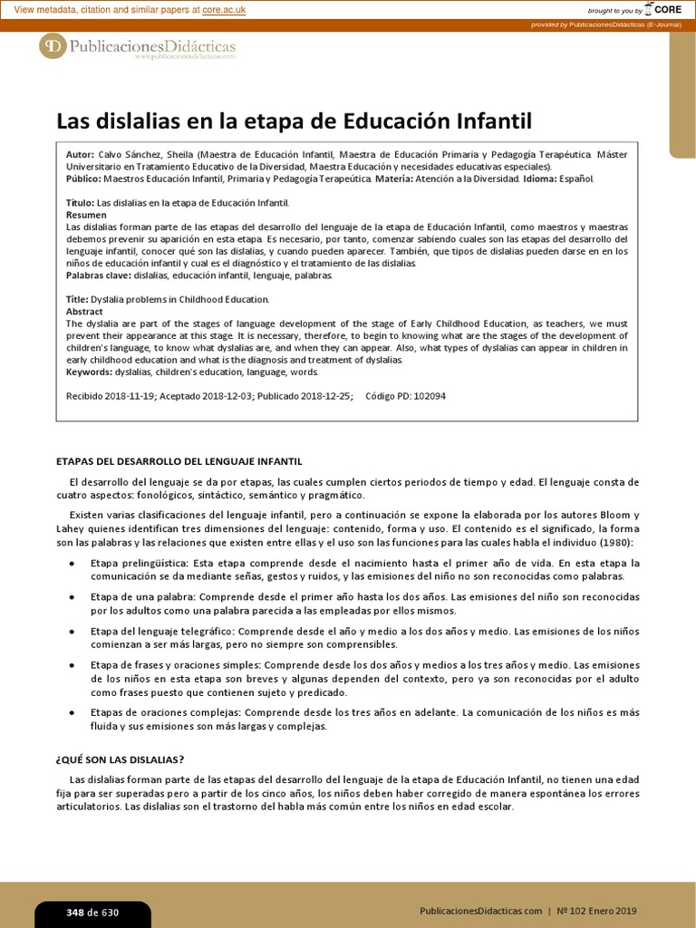 Dislalias en Educación Infantil | PDF | Comunicación humana | Cognición