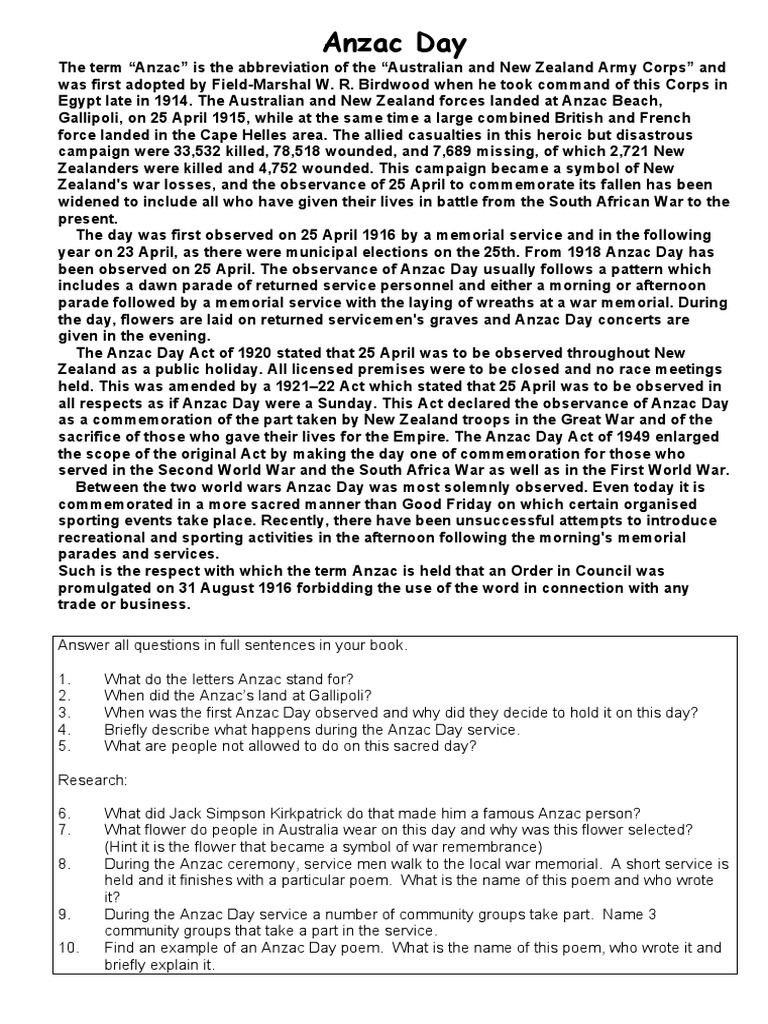 Anzac Day | PDF | Australian And New Zealand Army Corps | 2nd ...