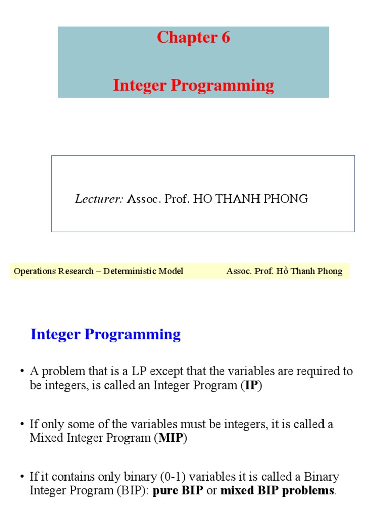 Chapter 6 - Integer Programing - Part 1 | PDF | Applied Mathematics | Mathematical Optimization