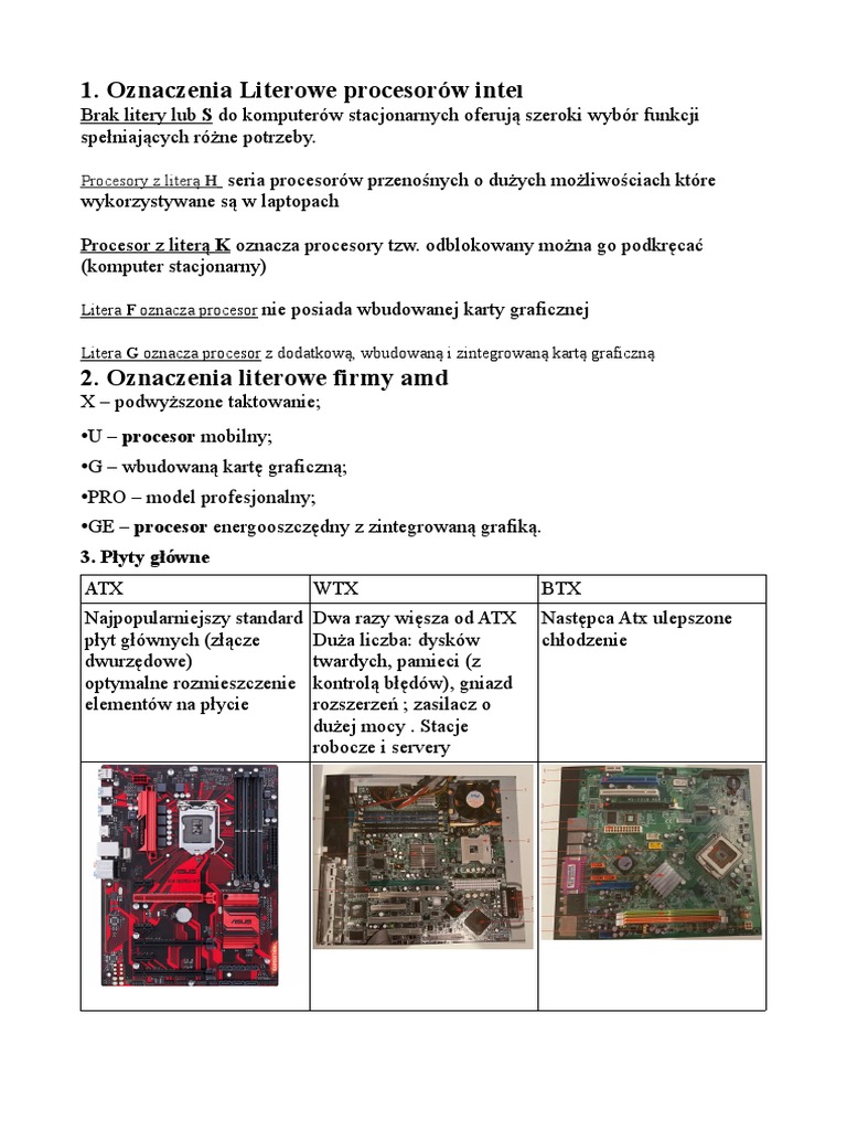 Oznaczenia Literowe Procesorów Inte: Procesory Z Literą H | PDF