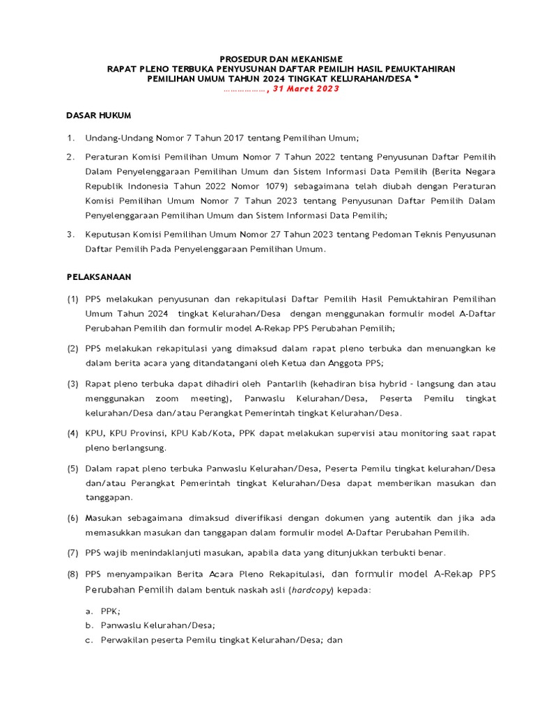 PROSEDUR Dan MEKANISME Pleno Tingkat PPS | PDF