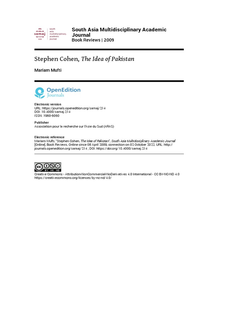 Idea of Pakistan by Stephen Cohen | PDF | Pakistan | Islamism