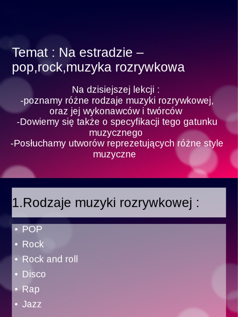 Temat: Na Estradzie - Pop, Rock, Muzyka Rozrywkowa | PDF