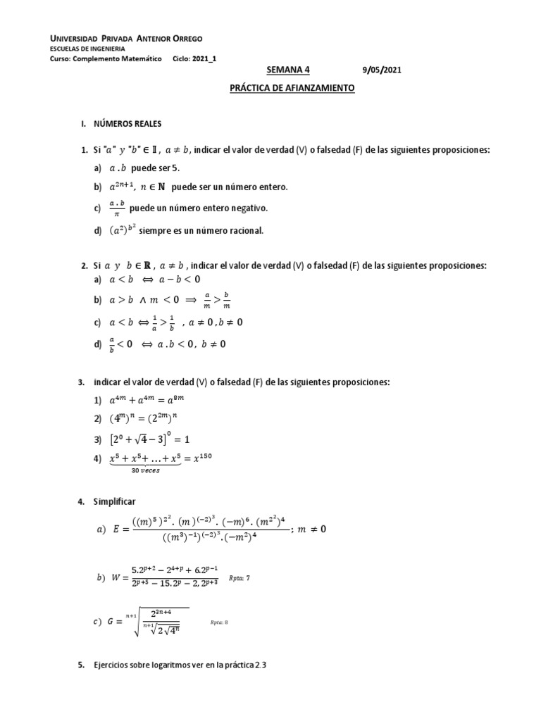 Sem4 Prac Afianzamiento 1.2.3sem - Compl. | PDF | Álgebra abstracta | Matemáticas Aplicadas