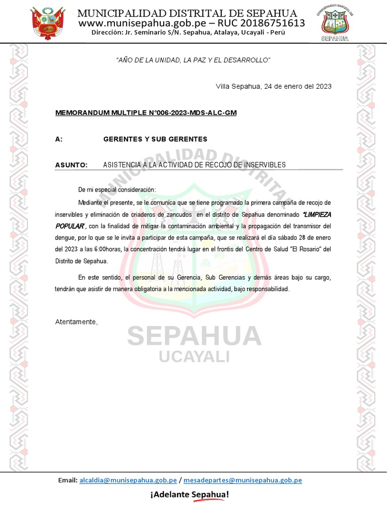 Memorandum Multiple N°006-2023-Alc-Mds-Gm | PDF