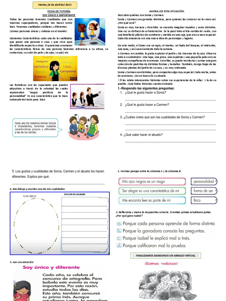 Ficha Somos Únicos y Valiosos | PDF