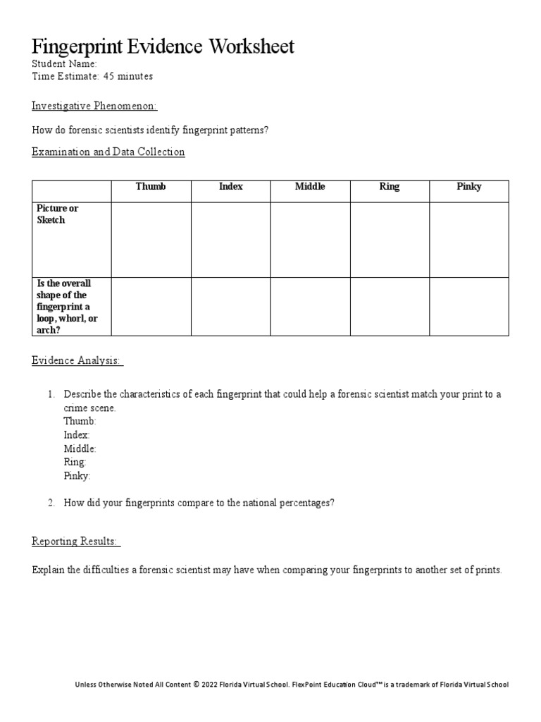 Fingerprint Evidence Worksheet: Investigative Phenomenon | PDF