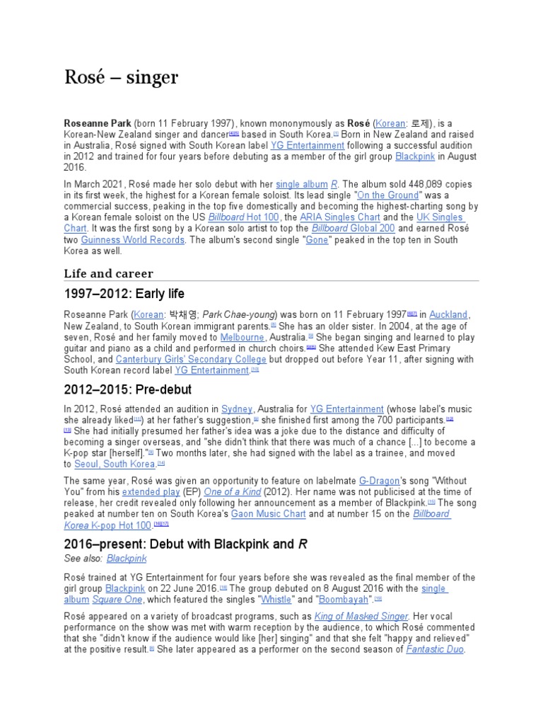 Rosé Singer - From Wikipedia | PDF | Pop Music