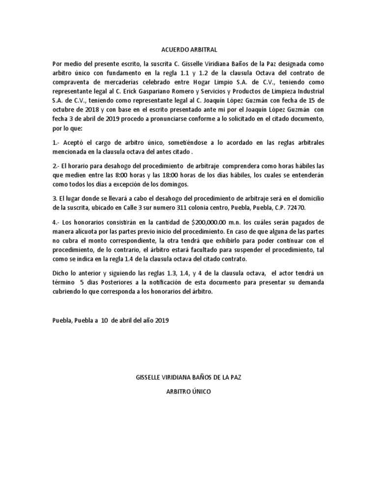 Acuerdo Arbitral | PDF
