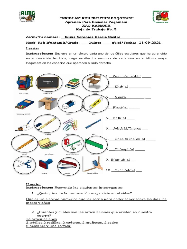 Útiles Escolares en Poqomam | PDF | Estudios de idiomas extranjeros ...