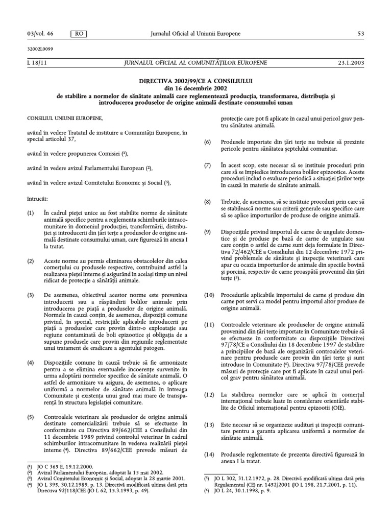 Directiva 99 Din 2000 Norme Comercializare Carne - Tratament Termic | PDF
