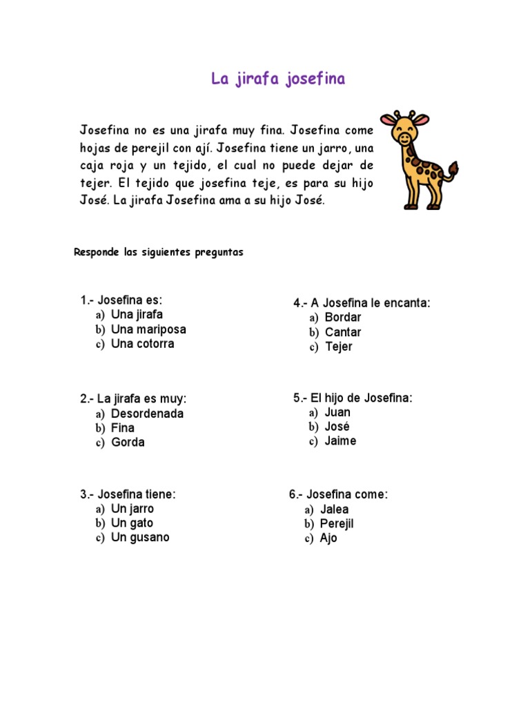 Actividades sobre la jirafa Josefina | PDF