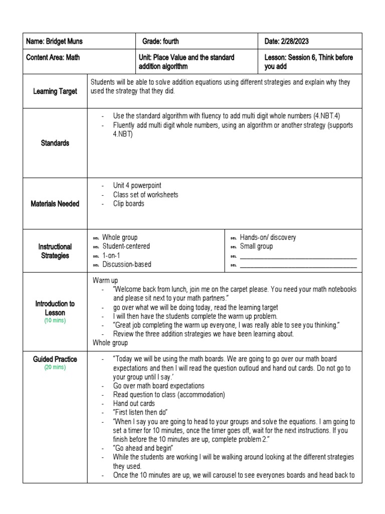Math Lesson Plan | PDF | Pedagogy | Education Theory