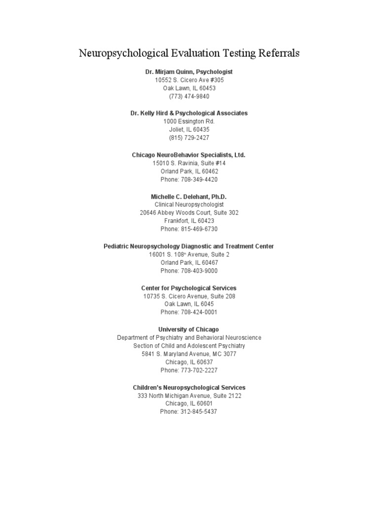 Neuropsychological Evaluation Testing Referrals 1 | PDF | Psychologist ...