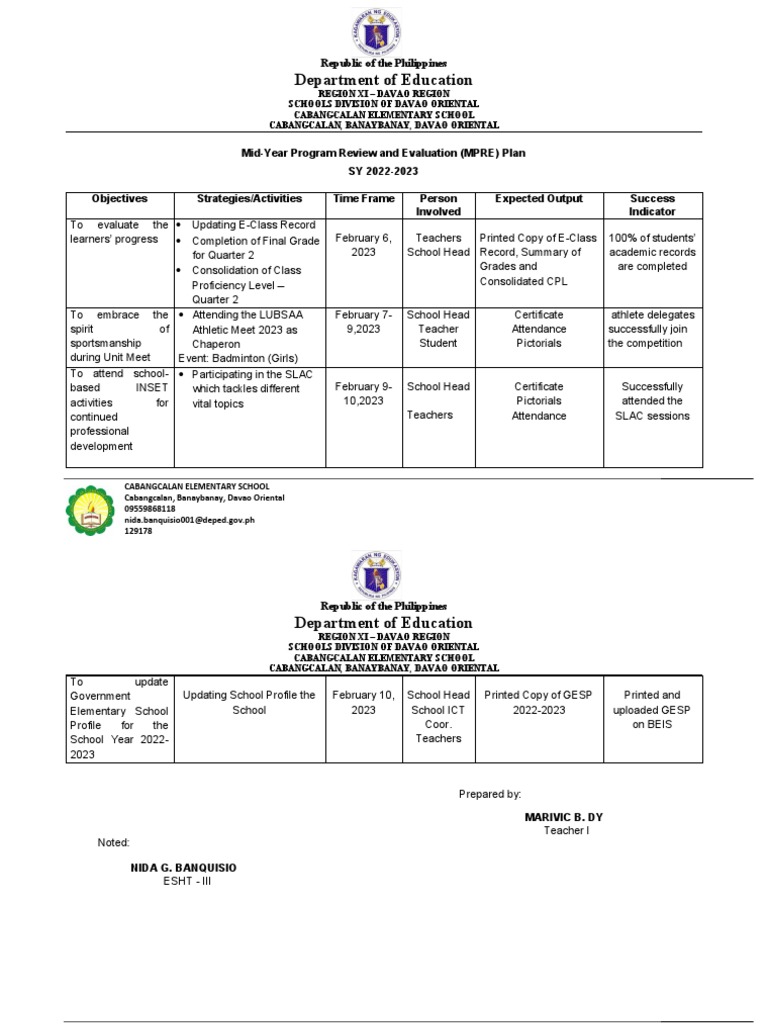 Mpe Plan-2023 | PDF | Teaching | Learning