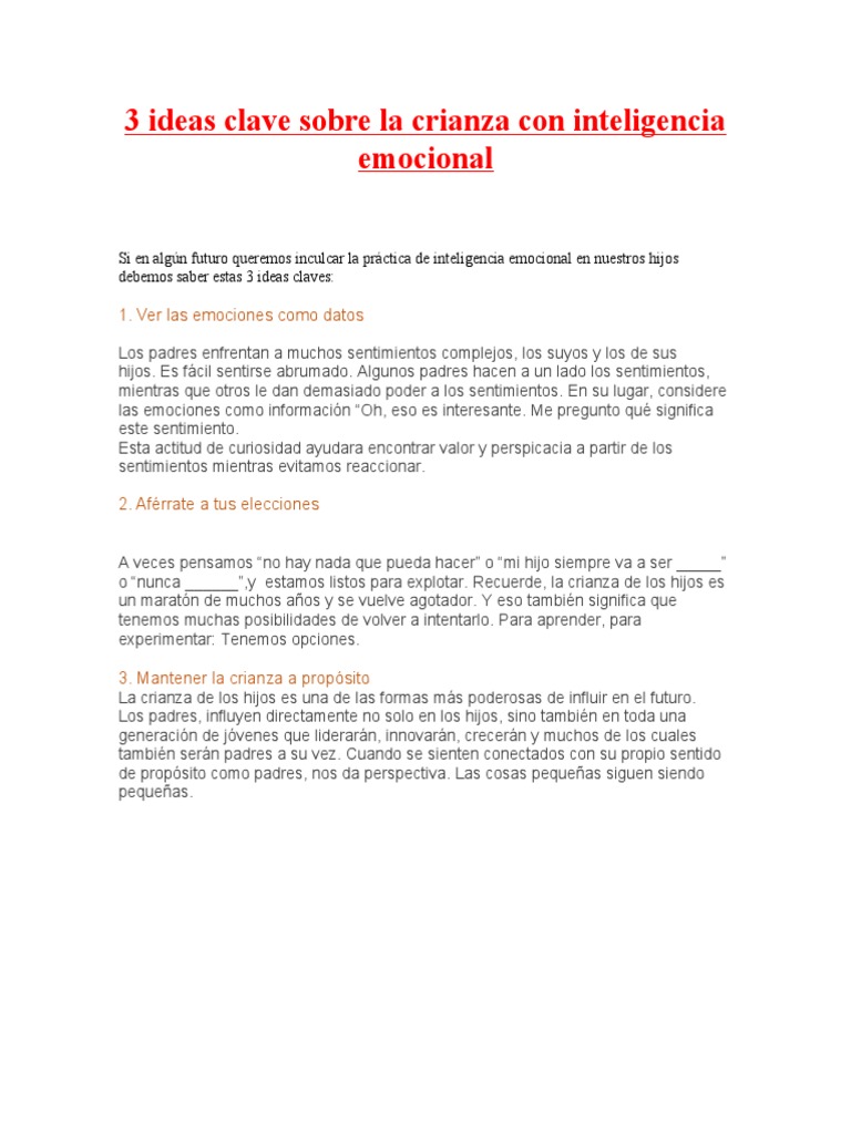 3 Ideas Clave Sobre La Crianza Con Inteligencia Emocional | PDF | Relaciones personales, crianza ...
