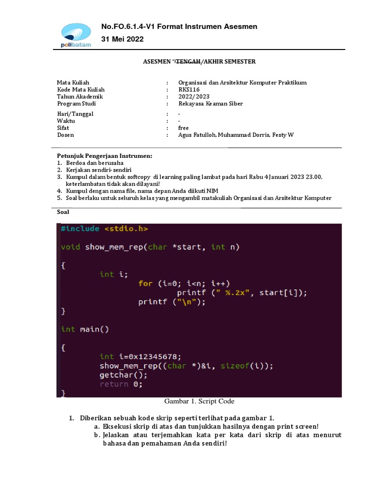 No - FO.6.1.4-V1 Format Instrumen Asesmen 31 Mei 2022: Asesmen Tengah ...