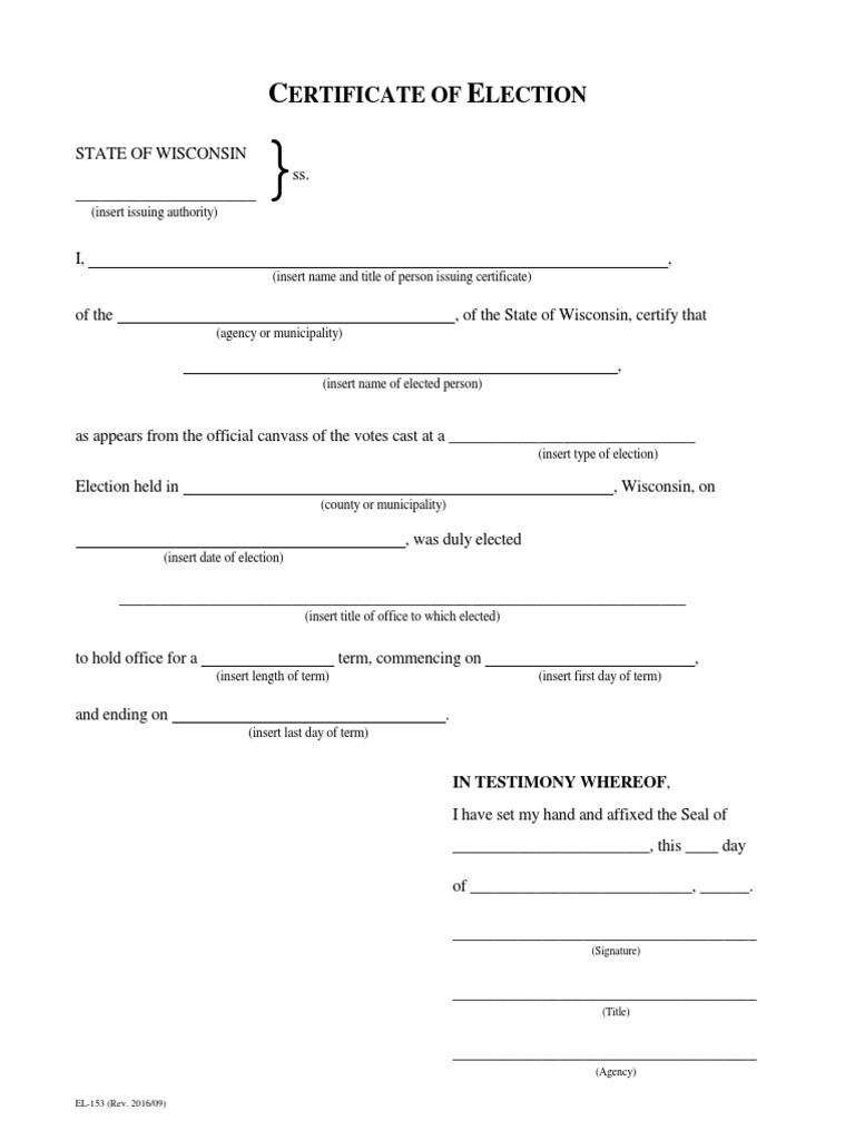 Wisconsin Election Certificate EL-153 | PDF