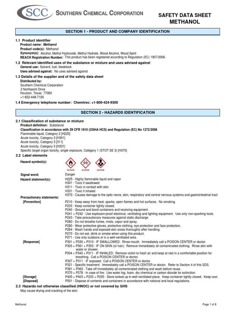 Methanol MSDS | PDF | Dangerous Goods | Waste