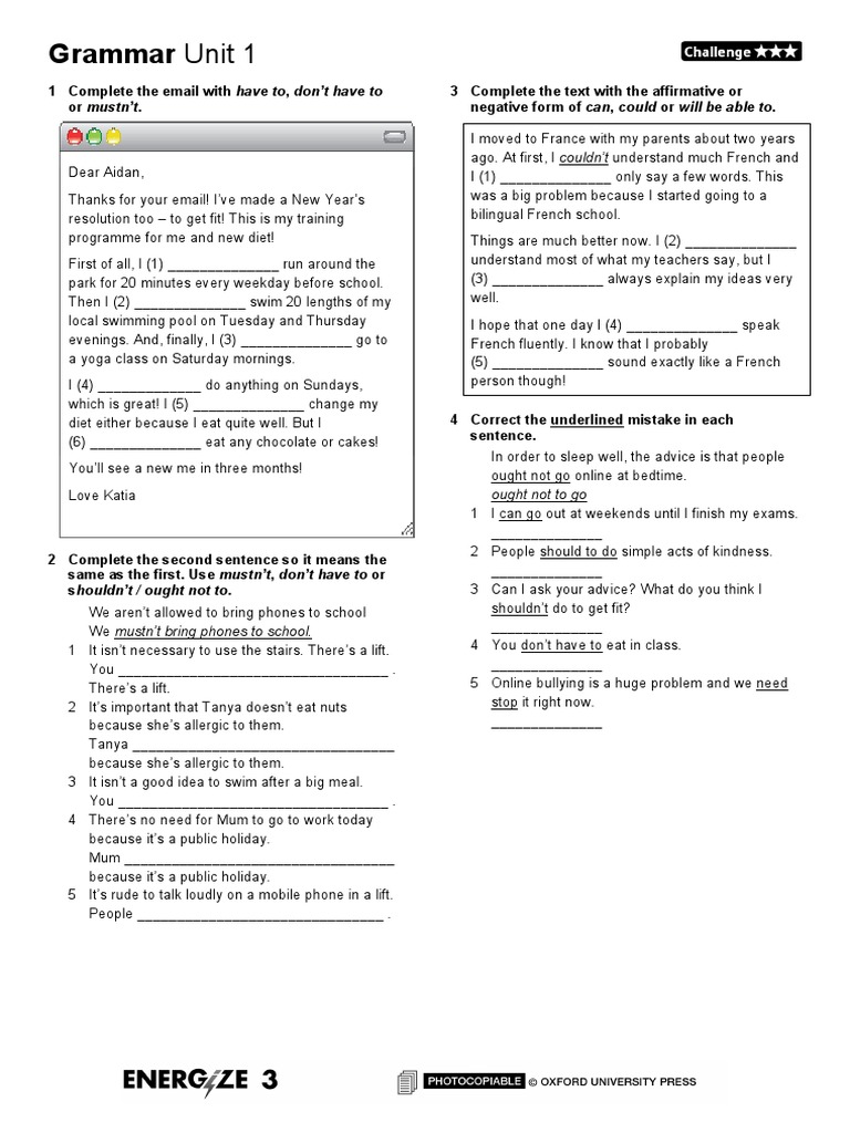 Energize3 - GV - Unit 1 - CHALLENGE | PDF