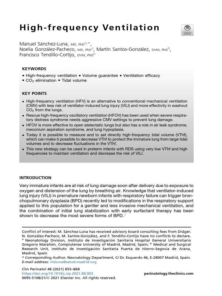 High Frequency Ventilation - 2021 - Clinics in Perinatology | PDF ...