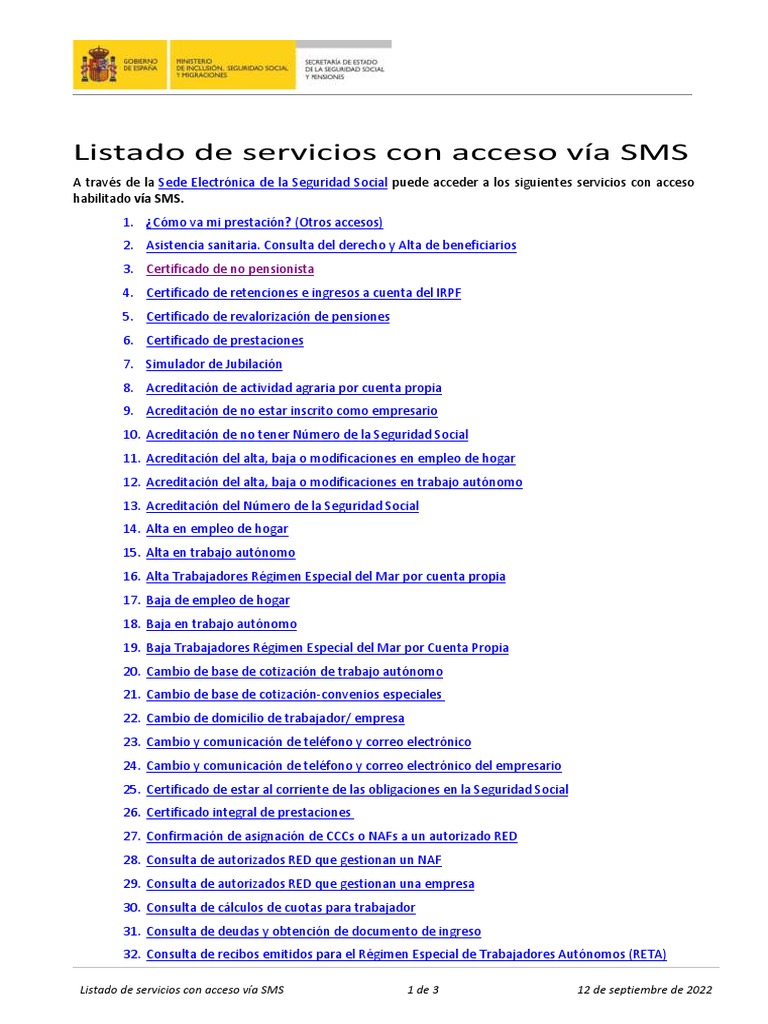 Listado de Servicios Con Acceso Vía SMS | PDF | Finanzas y dinero