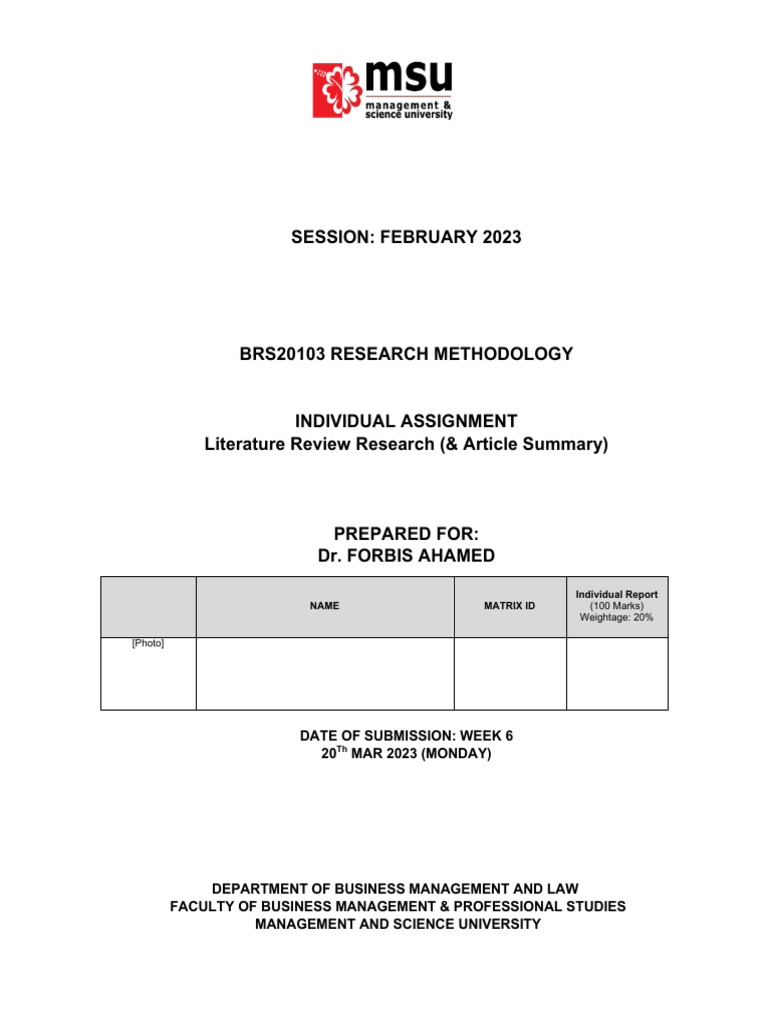 BRS20103 RM - Assignment Instruction & Rubric - Feb 2023 | PDF | Hypothesis | Methodology