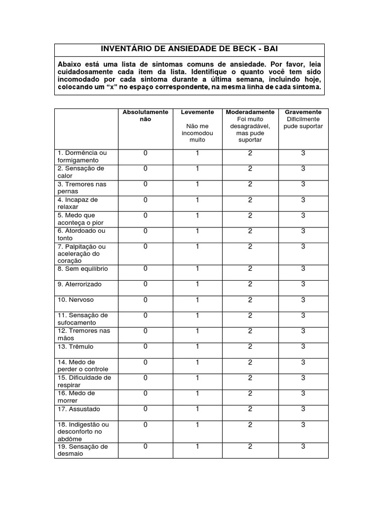 Inventário de Ansiedade de Beck | PDF | Ansiedade