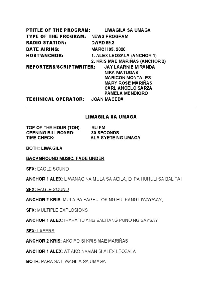 Liwagila Revised Script | PDF