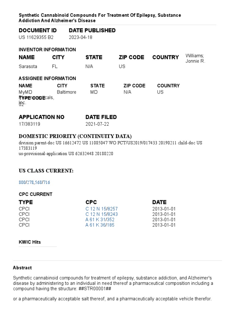 MY MD Patent Synthetic Cannabinoid Compounds For Treatment of Epilepsy ...