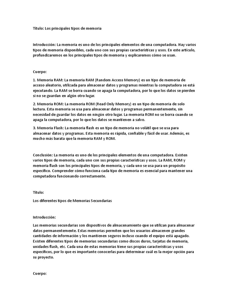 Tipos de Memorias de Almacenamiento | PDF | Almacenamiento de datos de ...