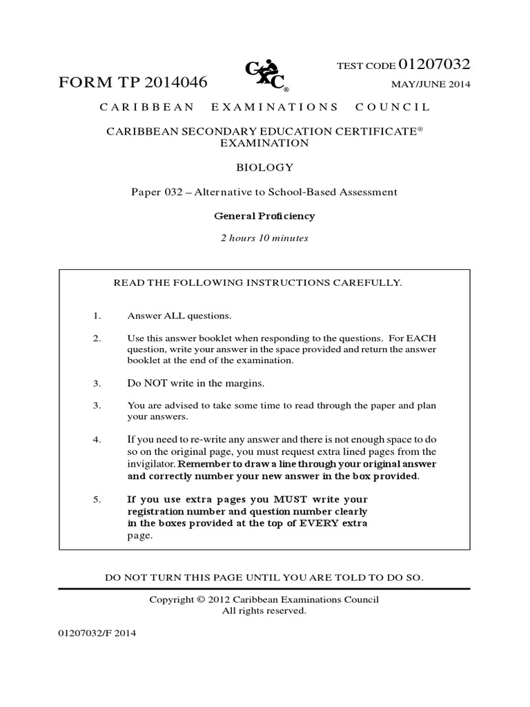 CSEC Biology June 2014 P032 | PDF | Seed | Germination