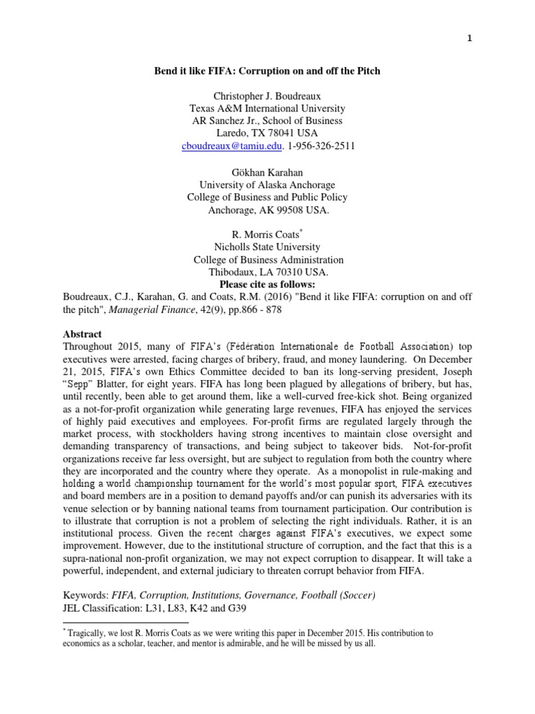Bend It Like FIFA: Corruption On and Off The Pitch: Cboudreaux@tamiu ...