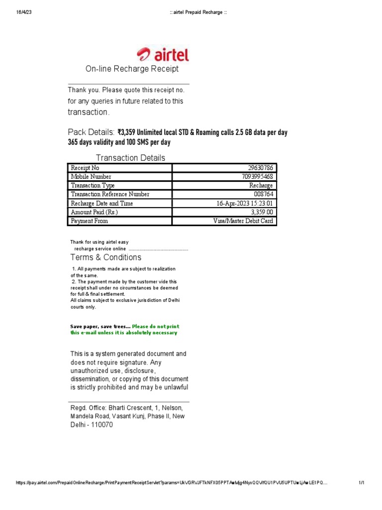 Mobile Recharge Bill | PDF | Receipt | Debit Card