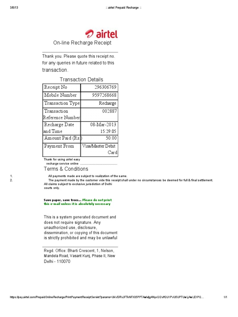 Airtel Prepaid Recharge Receipt Format | PDF Airtel Prepaid Recharge Receipt Format | PDF