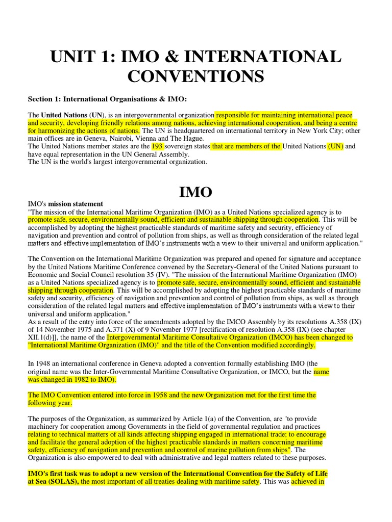 Unit 1: Imo & International Conventions | PDF | World Trade Organization | Treaty