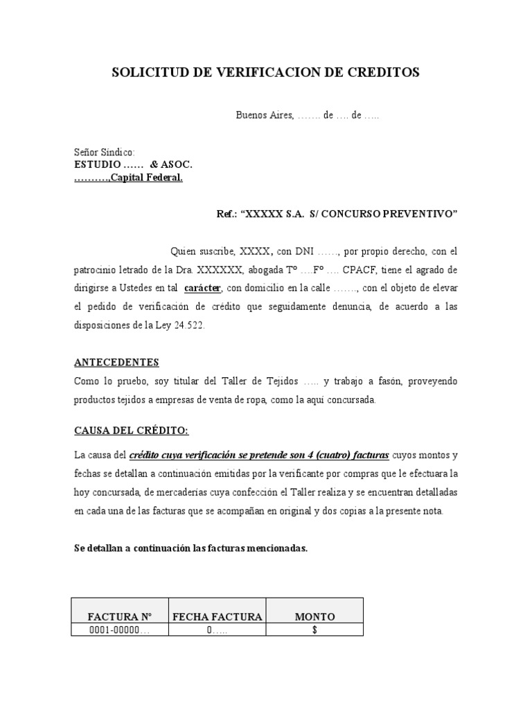 Modelo Solicitud de Verificacion de Creditos Facturas | PDF | Bancos | Cheque