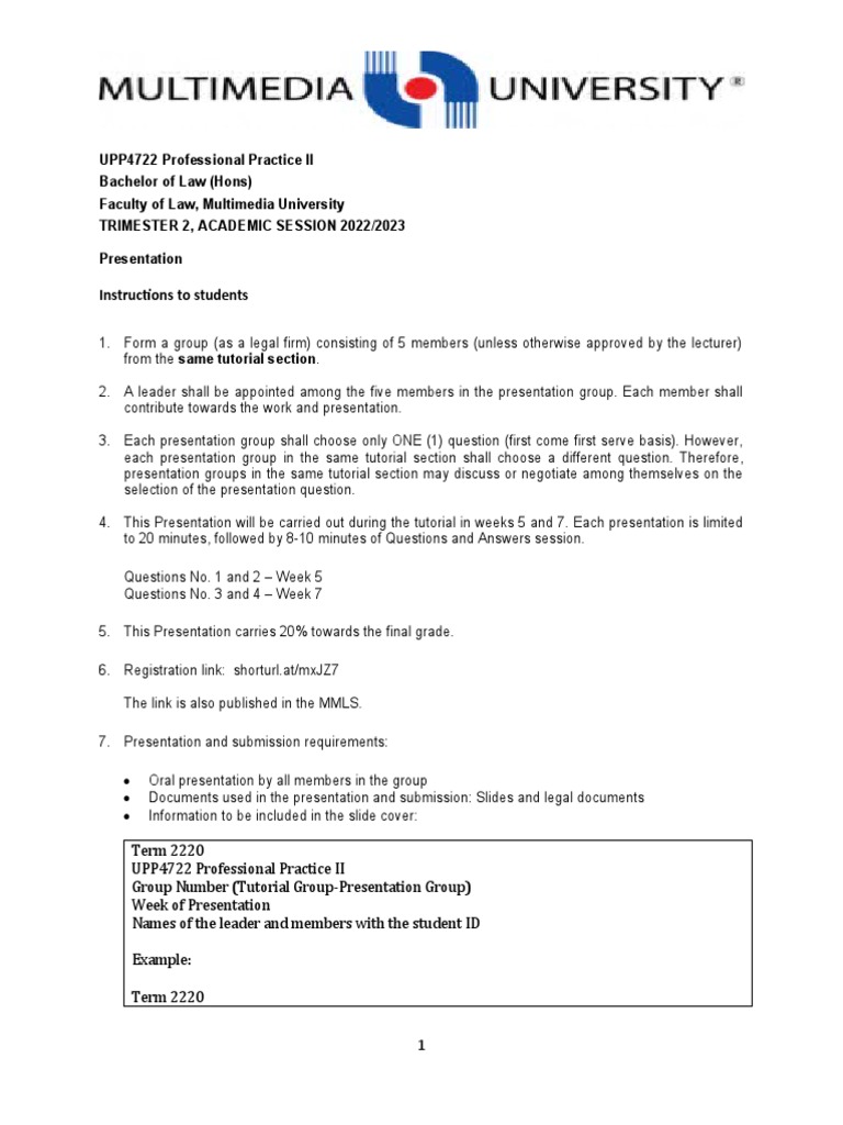 Term 2220 UPP4722 Presentation - Instructions & Questios (MMLS) | PDF ...