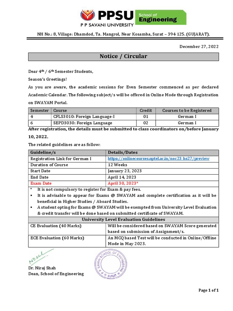 SOE - Student Circular - 27 - 12 - 2022 - Sem 4 & 6 | PDF