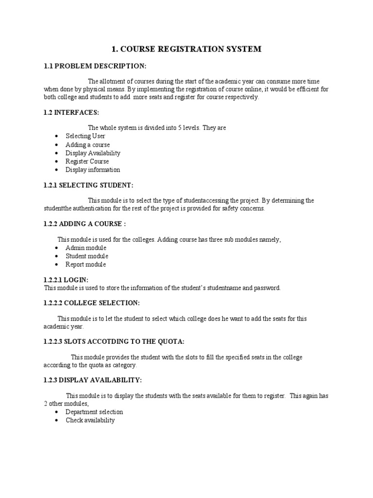 Course Registration System: 1.1 Problem Description | PDF | Password ...