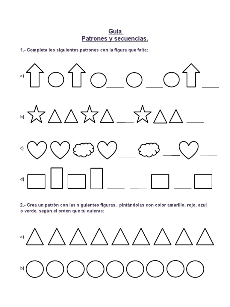 Guía Patrones y Secuencias.: 1.-Completa Los Siguientes Patrones Con La ...