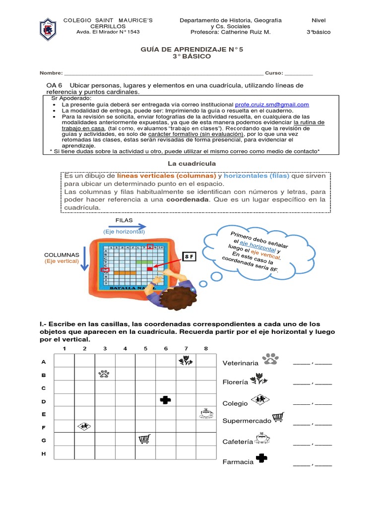 Guía de Aprendizaje: Coordenadas 3° Básico | PDF