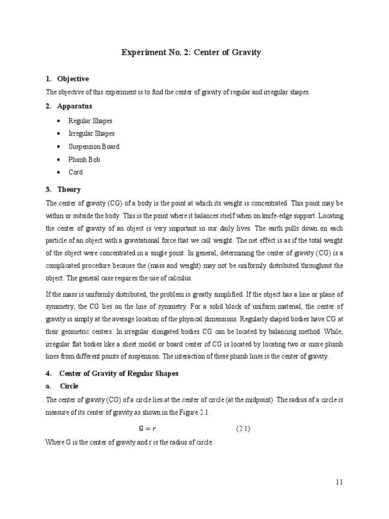 Lab 1 Center of Gravity | Download Free PDF | Center Of Mass | Weight