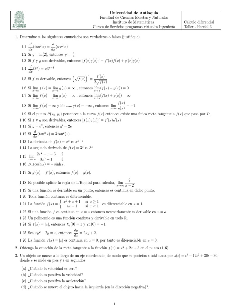 Taller 3P1 | PDF | Derivado | Matemática Elemental