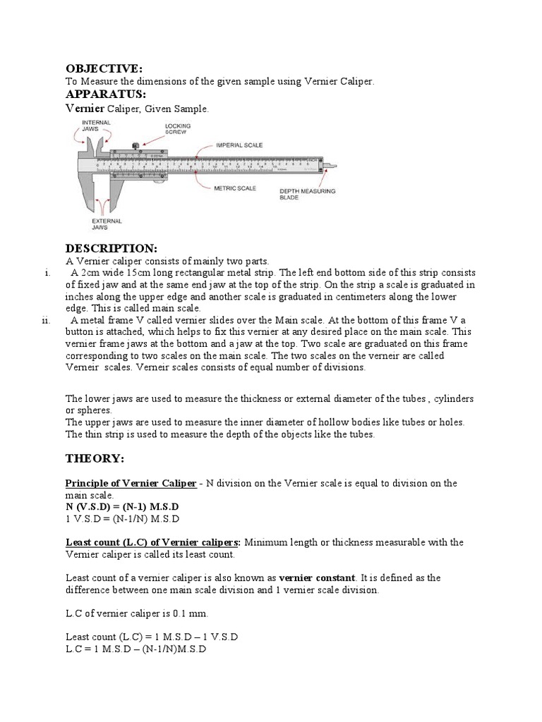 Lab 2, 3 Vernier Caliper | PDF | Metrology