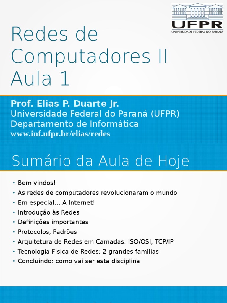 Redes de Computadores II Aula 1: Prof. Elias P. Duarte JR | PDF | Rede de computadores | Rede local
