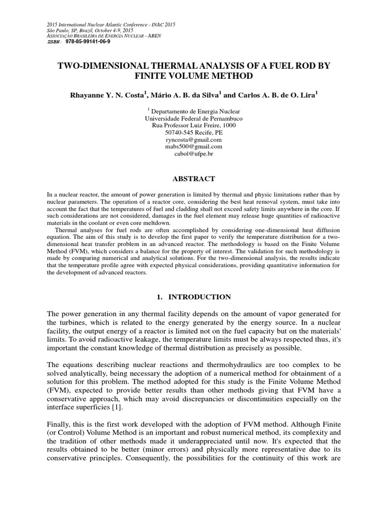 Two-Dimensional Thermal Analysis of a Nuclear Fuel Rod Using the Finite Volume Method | PDF ...